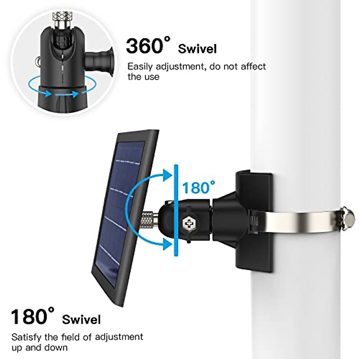 Outdoor Mount for Ring Solar Panel and Ring Super Solar Panel, Fits 1.96-7.87 inch Pole, Tree, Cylindri Rail, Drainage Pipe, No Punching Needed(Black, 1 Pack)