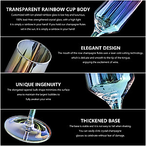 Gutsdoor Crystal Champagne Flutes Glass Set of 2 Iridescent Champagne Glass Flutes Wedding Christmas Valentine Cheers Champagne Flutes