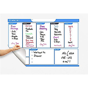 Peel and Stick Whiteboard Calendar, Large Weekly Organizer, 24 x 36 in - Stain Proof White Board Dry Erase Surface, and Reusable Adhesive Backing