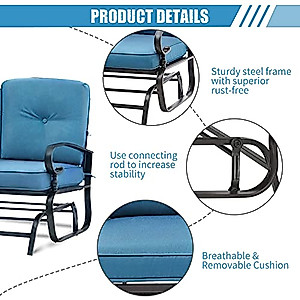 Omelaza Patio Bench, Porch Glider Outdoor Swing Glider Rocking Loveseat, Steel Frame Chair with Thick Cushion (Peacock Blue)