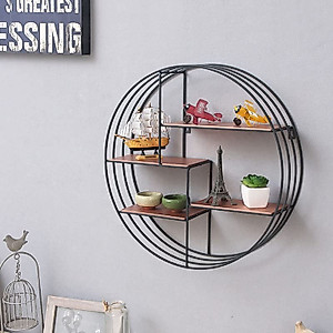 TJLSS Wall Mounted Iron Shelf Round Floating Shelf Wall Storage Holder and Rack Shelf for Pantry Living Room Bedroom Kitchen Entryway
