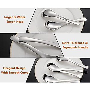 Soup Spoons Stainless Steel Asian Soup Spoon Set of 6 Heavy-Weight Round Table Spoons Mirror Polished Silver Ramen Spoons