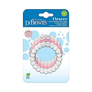 Dr. Brown's Baby Lovey Pacifier Holder & Teether Clip with Pink HappyPaci and Three Flexees Beaded Teether Rings, 100% Silicone