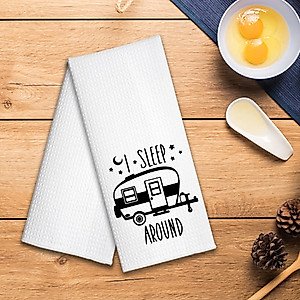 Hafhue I Sleep Around Kitchen Towel, Funny Camping Kitchen Towel Gifts for Women Sisters Friends Mom Aunts, Housewarming Gift for Women Hostess, New Home Gift for Women, Camping Gifts