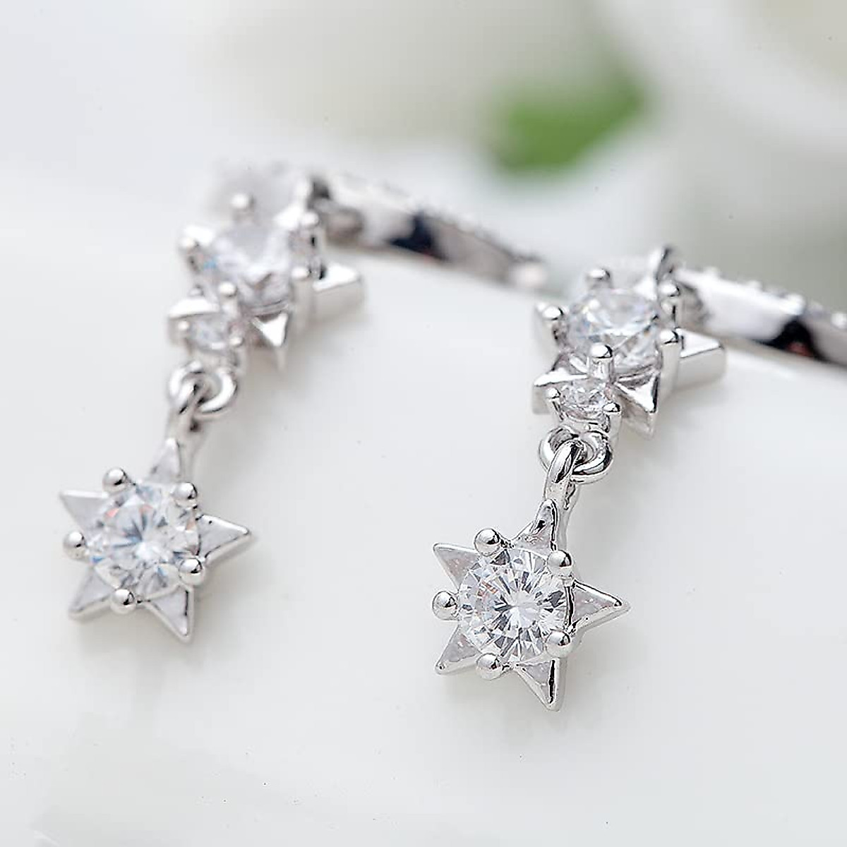 14K Gold Moissanite Moon Star Long Drop Earrings,Dainty Moon and Star Style Long Dangle Earrings,Fashion Jewelry Gift for Her (Style 2, 14K Gold)