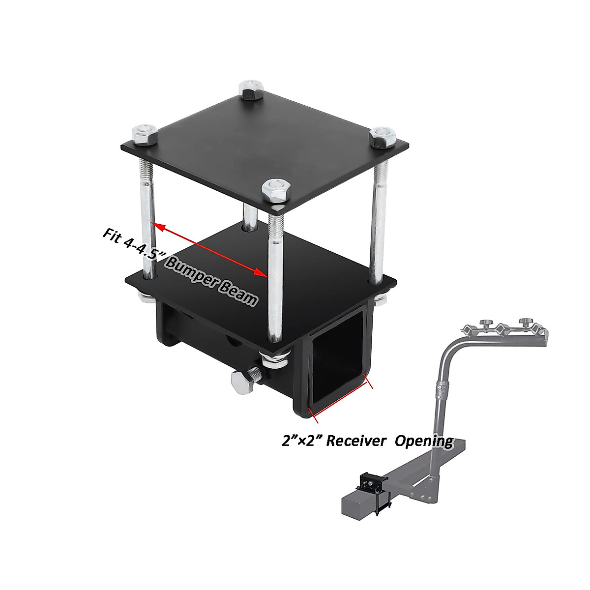 RV Bumper Hitch Receiver 2 inch Fits for 4-4.5 inches Bumper Trailer Cargo Carrier Bike Racks