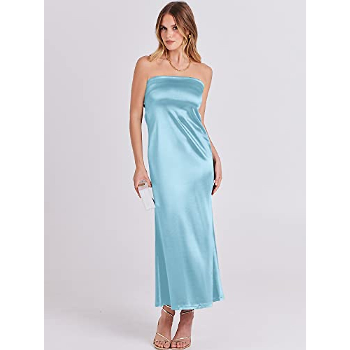 ANRABESS Women's Summer 2023 Satin Cocktail Party Maxi Dress Sexy Cutout Strapless Bodycon Corset Elegant Evening Gown Wedding Guest Fall Trending Club Maxi Dresses 941danlan-S Light Blue