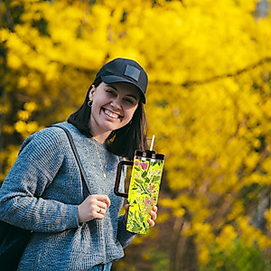 HIZEE Insulated 40oz Sublimation Tumbler with Handle&Straw &Lid - Cupholder Friendly Travel Mug - Insulated Stainless Steel Double Wall Spill Proof Water Bottle - Gifts for Women Men Him Her （yellow ）