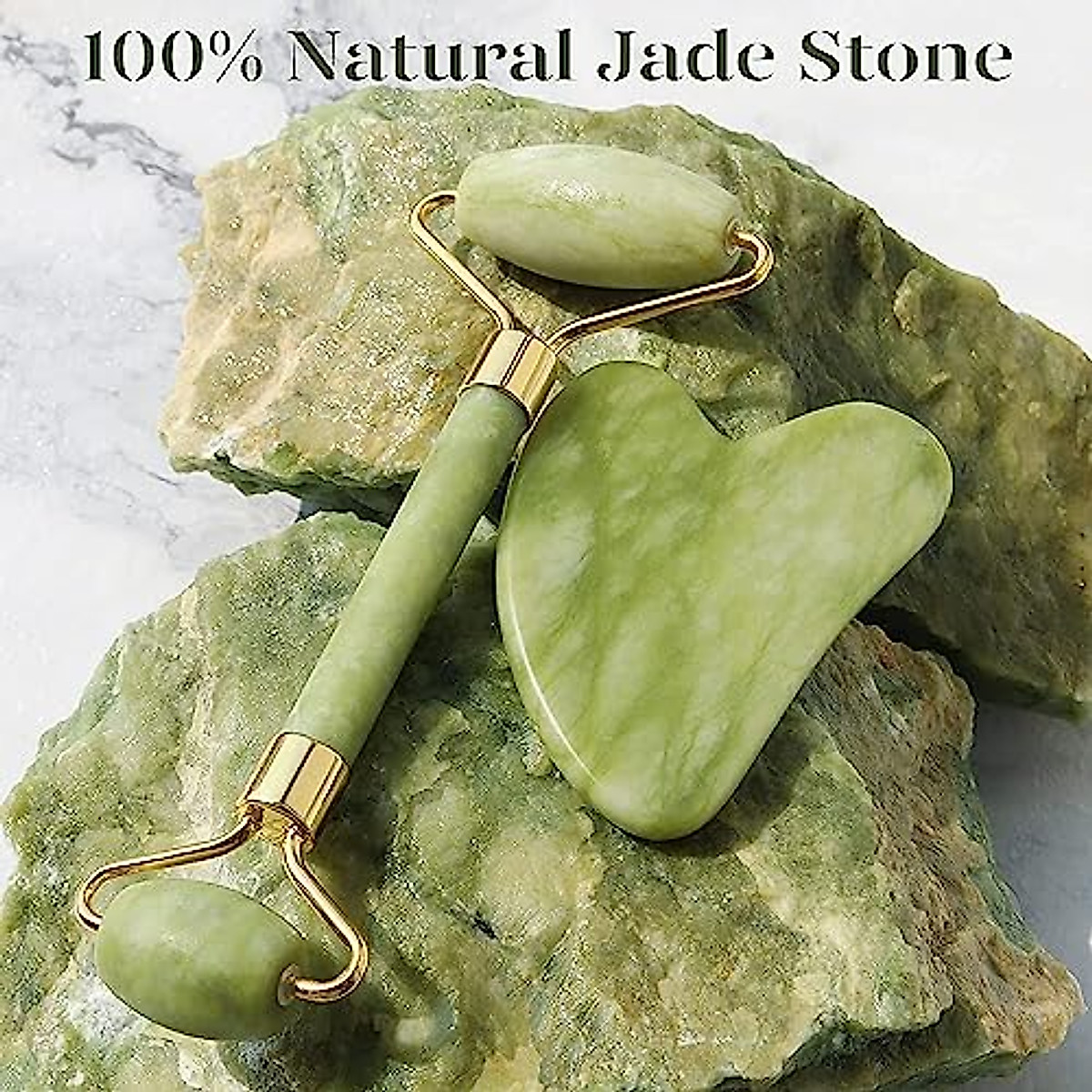 BAIMEI Jade Roller & Gua Sha Facial Tools Face Roller and Gua Sha Set for Skin Care Routine and Puffiness - Green