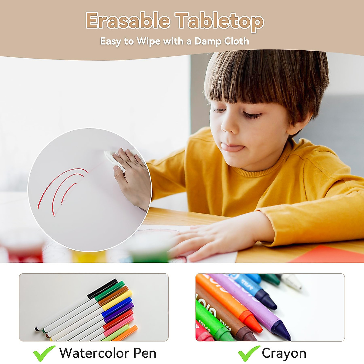 DOREROOM Height-Adjustable Kids Table and 4 Chairs Set, Toddler Table and Chair Set with Graffiti Desktop, 31.5''L x 23.6''W Children Activity Table for Daycare, Classroom, Home