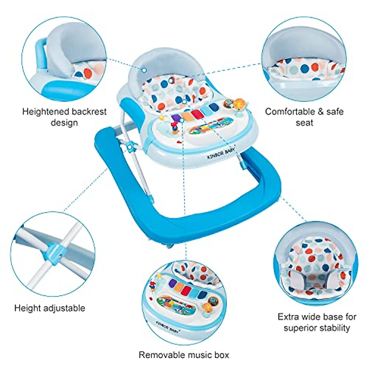 KINBOR BABY Walkers Foldable Activity Walker - 2-in-1 Baby Sit-to–Stand or Push-Behind Step Seated with Fun Toys and Activity Tray for Boys