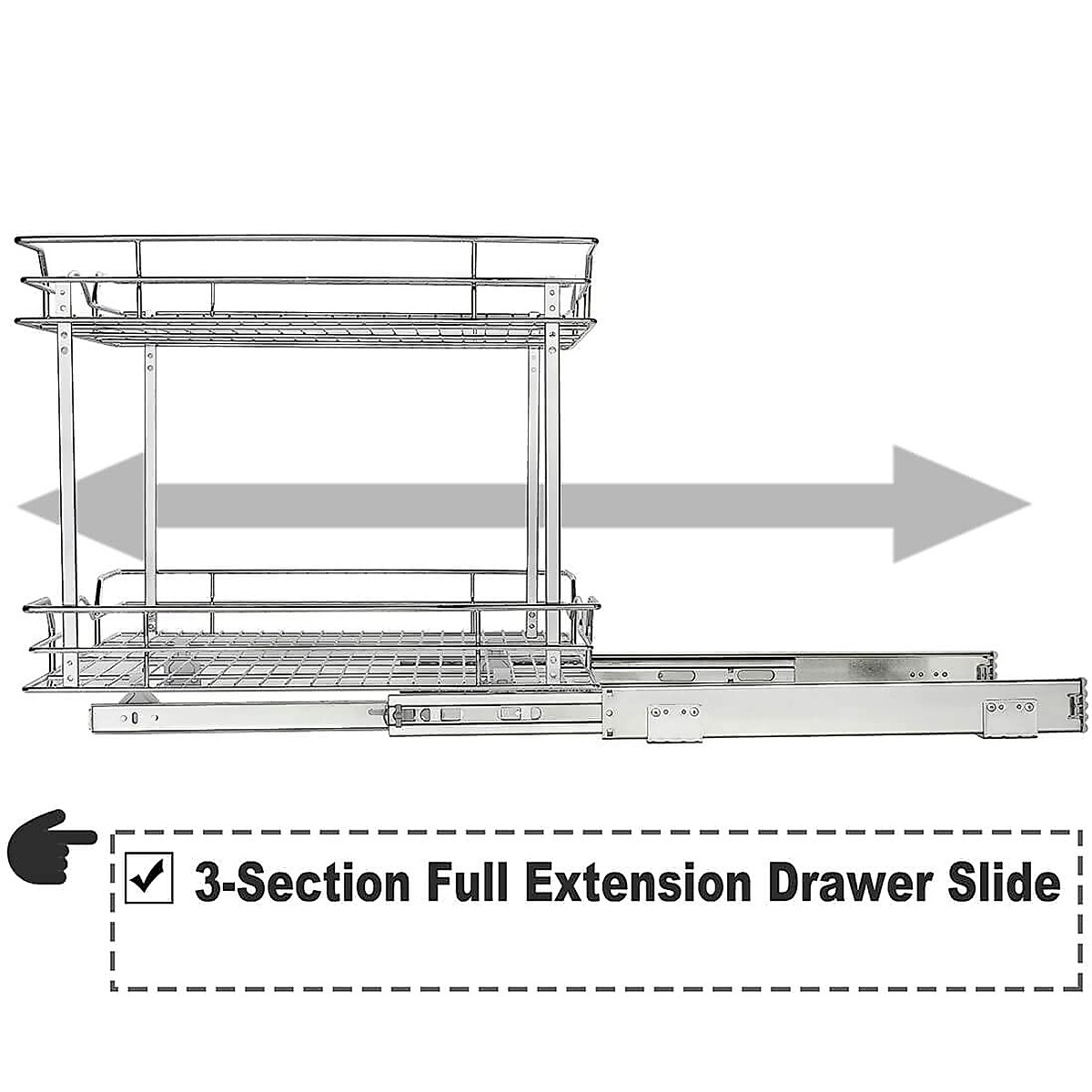 OCG 2 Tier Slide Out Cabinet Organizer 11" W x 21" D, Heavy Duty Pull Out Cabinet Shelves, Sliding Drawer for Cabinet , Chrome Plated