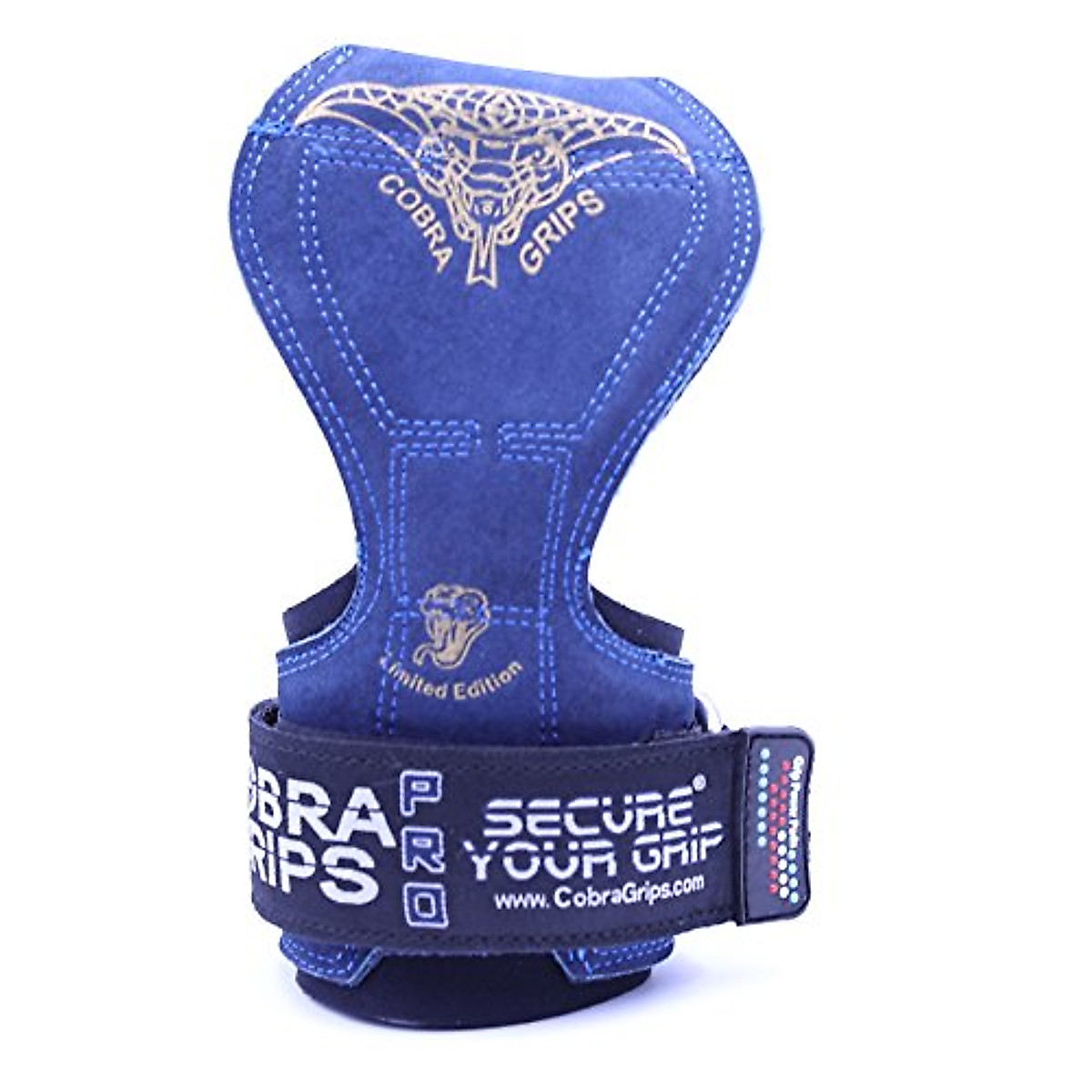 Cobra Grips PRO Weight Lifting Gloves Heavy Duty Straps Alternative to Power Lifting Hooks Power Lifting for Deadlifts with Built in Adjustable Neoprene Padded Wrist Wrap Support (PRO Blue Leather)