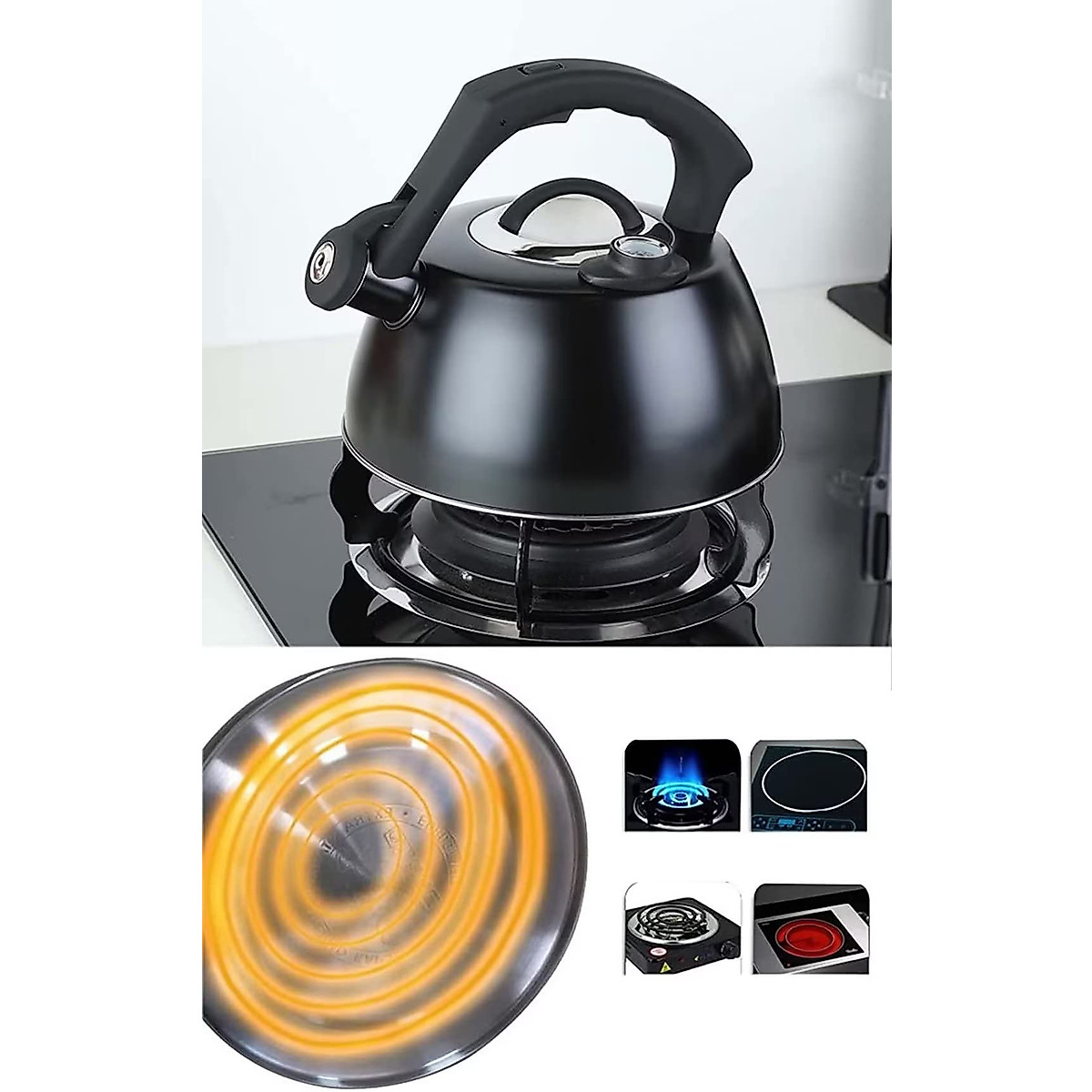 Sound Kettle with Temperature Gauge,Stainless Steel Kitchen Whistle Kettle,Water Temperature Display Sound Kettle 2.5L,Gas Stove Kettle,Camping Hob Kettle