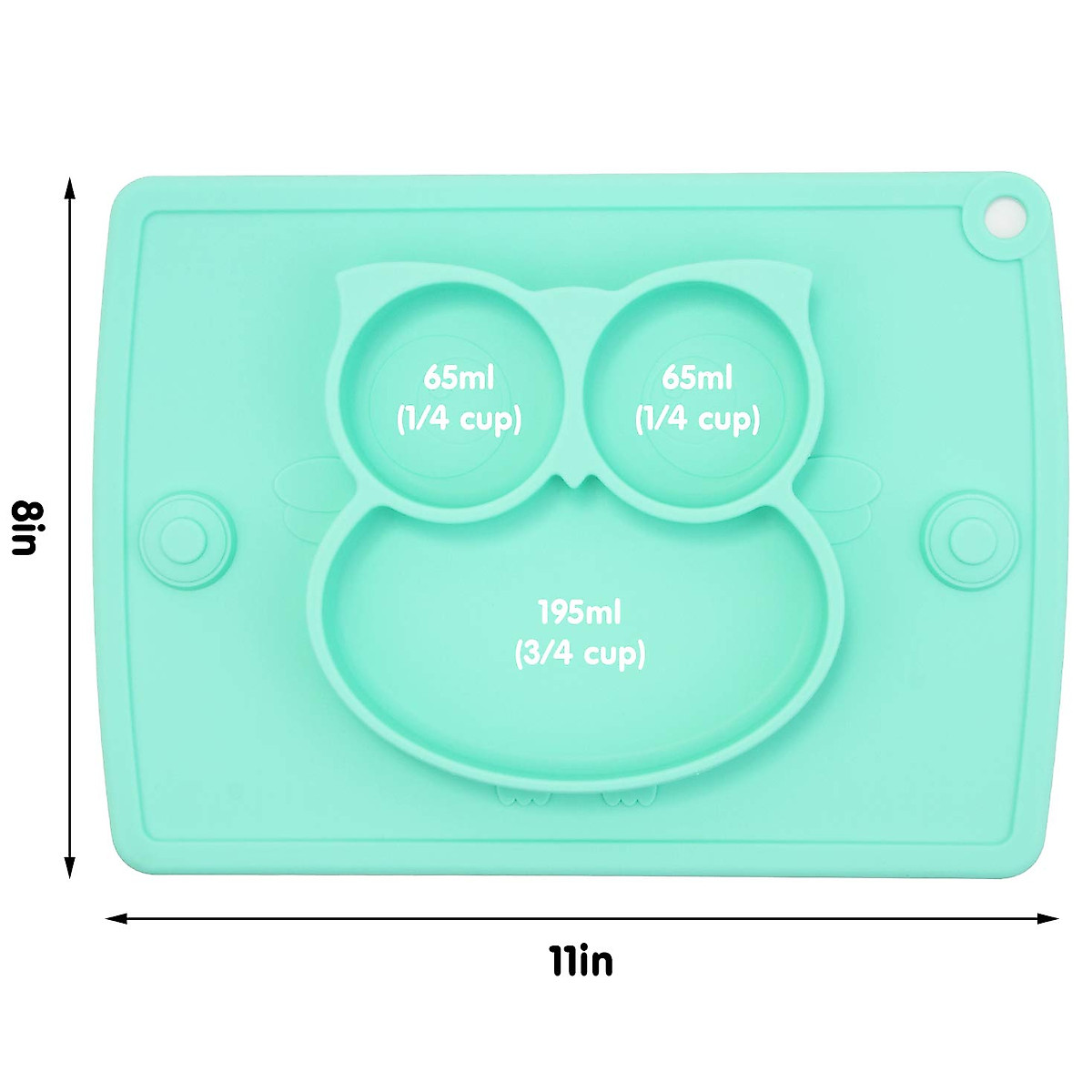 Silicone Divided Toddler Plates - Portable Non Slip Suction Plates Placemat for Children Babies and Kids BPA Free Baby Dinner Plate Bowl (Owl-Cyan)