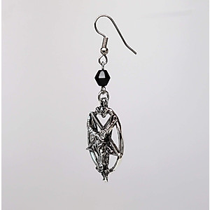 Baphomet Satanic Goat Head Inverted Pentagram Silver Finish Dangle Earrings