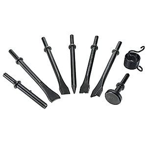 YaeTek 8 Pcs Heavy Duty Smoothing Air Hammer Pneumatic Chisel Bits Tools 0.401'' Shank Pneumatic Chisels with Spring