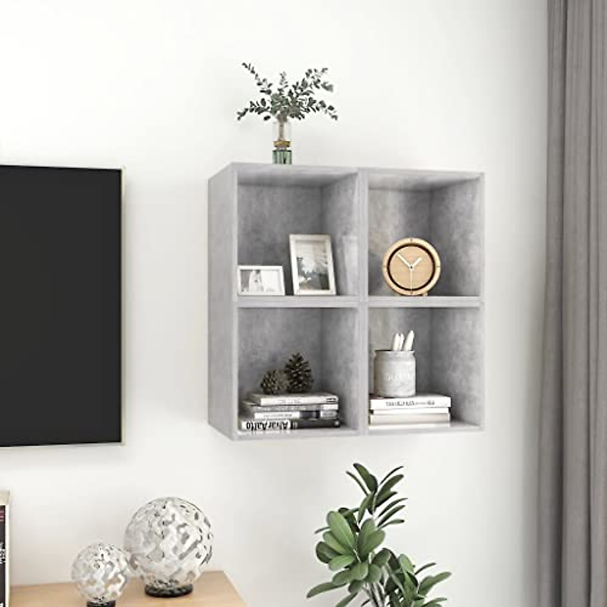 Queen.Y Floating Shelves Set of 4, Wall Mounted Cube Shelves with Cabinet, Wall Hanging Storage Shelves, Home Decor Furniture, Concrete Grey