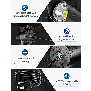 SUNVIE 30W Outdoor LED Spotlight 120V Waterproof Landscape Spotlights 3000LM Ultra Bright Spot Lights Outdoor 3000K Warm White Landscape Lights with 6 FT Cord for Flag Pole Tree Yard Path Garden Decor