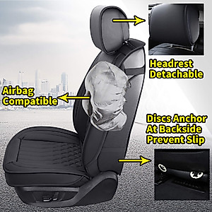 Aierxuan 5pcs Car Seat Covers Full Set with Waterproof Leather,Airbag Compatible Automotive Vehicle Cushion Cover Universal fit for Most Cars (Black)