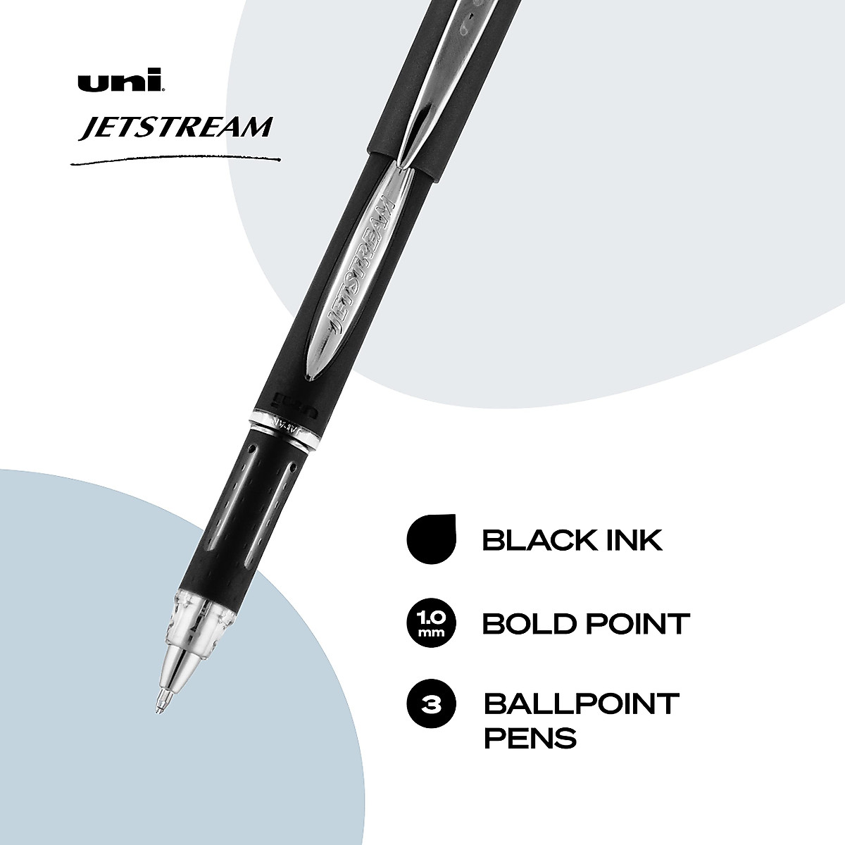 Uniball Jetstream Stick Pen 3 Pack, 1.0mm Medium Black Pens, Wirecutter Best Pen, Ballpoint Pens, Ballpoint Ink Pens | Office Supplies, Ballpoint Pen, Colored Pens, Fine Point, Smooth Writing Pens