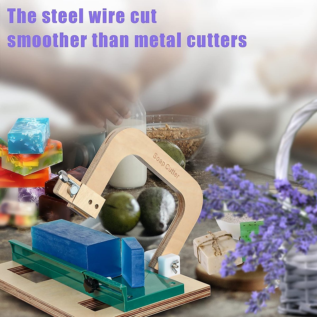 Soap Cutter with Adjustable Cutting Wire, Soap Slicer Tool for DIY Soap, Cheese, Butter, Cake, Bread Making (Wooden)