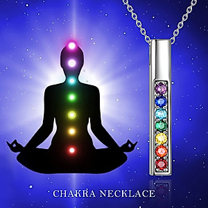 POPLYKE 925 Sterling Silver Chakra Bar Necklace Healing Crystals Pendant Necklace Chakra Jewelry Gifts for Women