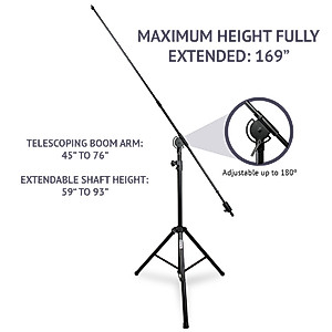 LyxPro SMT-1 Professional Microphone Stand Heavy Duty 93” Studio Overhead Boom Stand 76” Extra Long Telescoping Arm Mount, Foldable Tripod Legs & Adjustable Counterweight