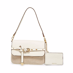 Anne Klein womens Flap With Card Case canvas shoulder baggette, White, One Size US