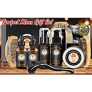 Upgraded Beard Grooming Kit w/Beard Conditioner,Beard Oil,Beard Balm,Beard Brush,Beard Shampoo/Wash,Beard Comb,Beard Scissors,Storage Bag,Beard E-Book,Beard Growth Care Gifts for Men