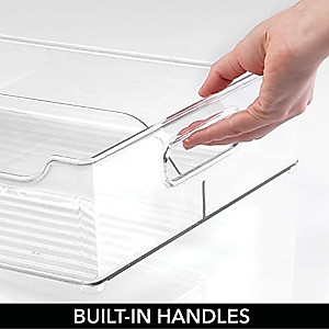 mDesign Wide Plastic Kitchen Pantry Cabinet, Refrigerator, Freezer Food Storage Bin with Handles - Divided Organizer for Fruit, Yogurt, Snacks, Pasta - BPA Free, 14.5" Long, 2 Pack - Clear