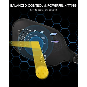 Graphite Pickleball Paddles Set of 4 Pickleball Racquet 6 Pickleball Balls 1 Bag 4 Replacement Soft Grip, Polypropylene Honeycomb Core Lightweight Indoor/Outdoor Pickle Ball Equipment for Men Women