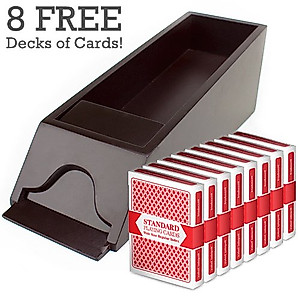 8-Deck Wooden Blackjack Shoe with Cards - Dark Brown Manual Playing Card Shuffler - Classic Chocolate Brown Wood Game Dealer Accessory - Pokemon, Magic of The Gathering, Yu Gi Oh!, TCG