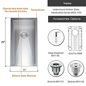 Dowell Undermount Single Bowl 16 Gauge Kitchen Stainless Steel Sinks Handcrafted Series (6002 1120)