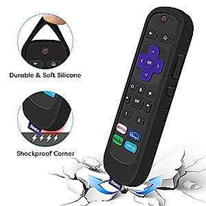 Case for Roku Voice Remote Pro, Cover Roku Ultra 2020/2019/2018 Remote Control Silicone Protective Controller Back Sleeve Holder Universal Replacement Skin New Battery Protector(Black)