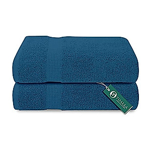 TOALLA 100% Cotton Bath Sheet Set Pack of 2|600 GSM|Soft Bath Sheets|Oversized Bath Towel|Quick Dry Bath Sheet|Absorbent Bath Sheet|Bath Sheets Spa Hotel|35x70 in|Free 100% Cotton Hair Wrap|Blue Opal