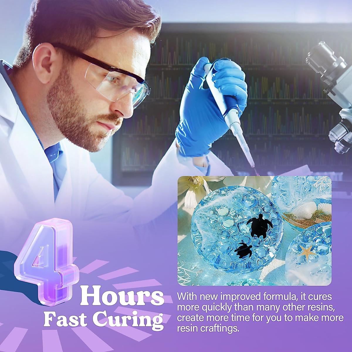 LET'S RESIN Fast Cure Epoxy Resin,Demold in 4 Hours,72OZ Upgrade Quick Drying & Crystal Clear Resin,Bubble Free Epoxy Resin for Craft,Art, Resin Supplies with Resin Dye, Resin Cup,Stir Stick