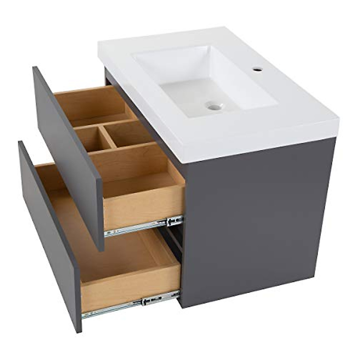 Spring Mill Cabinets Innes 30 Inch Floating Bathroom Vanity with White Single Sink Top, 2 Soft-Close Drawers, 30.5" W x 18.75" D x 22.25" H, Cement