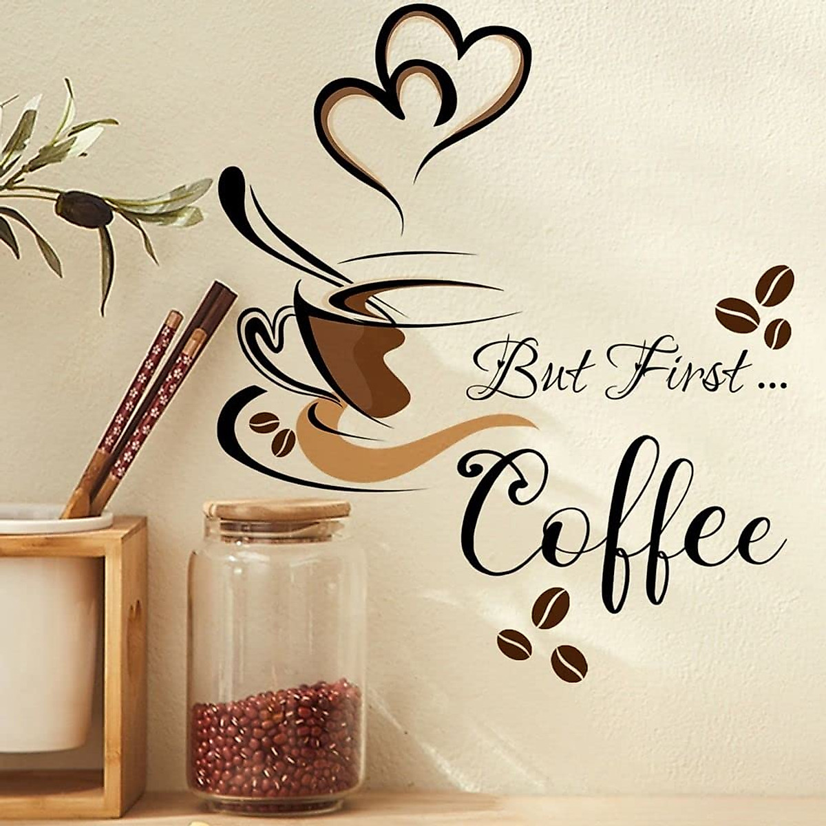 Creative Coffee Cup Pattern Wall Stickers Cafe Living Room Decor Cabinet Art English Home Decoration Self-Adhesive Wallpaper
