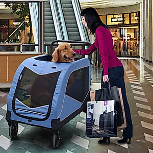 Dog Stroller for Large Dogs, Extra Large Pet Stroller for Medium Dogs Foldable, Dog Wagon and Cart for 2 Dogs with Pocket Up to 352lb Blue