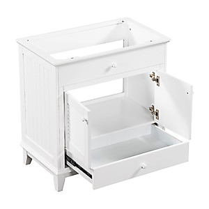 30 Inch Bathroom Vanity Base Only, Storage Cabinet with Doors and Drawer, Solid Wood Frame, White