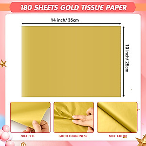 Hlonon 180 Sheets Gold Tissue Paper for Gift Bags - 10 x 14 Inches Recyclable Gold Wrapping Tissue Packaging Paper Bulk for Weddings Birthday DIY Project Christmas Gift Wrapping Crafts Decor