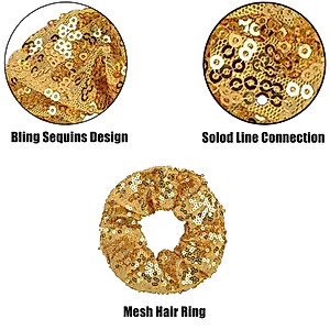 12 Pcs Gold Sequin Scrunchies Bridesmaid Scrunchies Elastics Ponytail Holders Hair Wrist Ties Bands Cloth Scrunchies for Show Gym Dance Party Club Girl Women