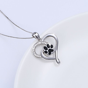 Ladytree S925 Sterling Silver Puppy Dog Cat Pet Paw Print Love Heart Pendant Necklace 18"