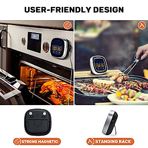 Vedozo Digital Meat Thermometer for Cooking, Instant Read LCD Touchscreen Food Thermometer with Long Probe, Cooking Thermometer and Clock Timer for Kitchen, BBQ, Oven by Giveme5