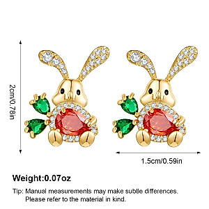 MUYAN Cute Small Easter Rabbit Stud Earrings Rabbit holding Carrot Easter Earrings Rhinestones Bunny Easter Earrings Gift