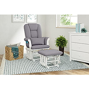 Storkcraft Tuscany Custom Glider and Ottoman with Free Lumbar Pillow (White/Slate Gray Swirl) - Cleanable Upholstered Comfort Rocking Nursery Chair with Ottoman