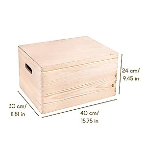 Creative Deco XXL Large Plain Wooden Box Storage with Hinged Lid | 15.8x11.8x9.44 inches (+-0.5) | Handles | Unpainted Gift | Product NOT Intended for 15 Years OR Below