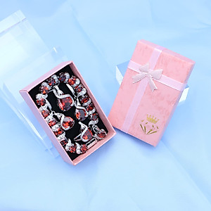 GZWHD Red Jewelry Set Created Waterdrop Garnet Earrings Necklace Open Ring Tennis Bracelet Set, Silver-Tone,Party Prom Wedding Jewelry Valentine's Day Gift for Women Lady