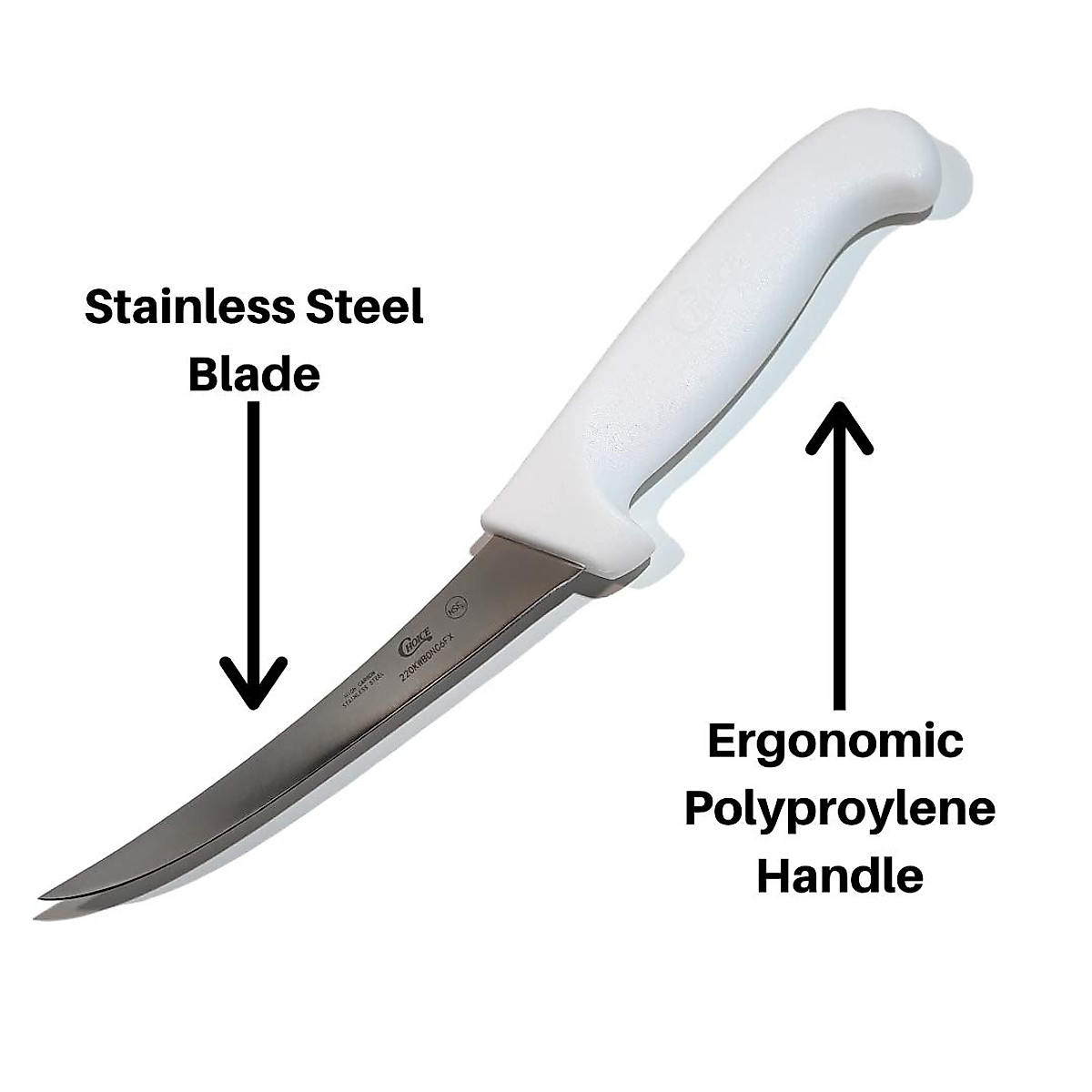 Choice 6 inch Curved Boning Kitchen Knife–Restaurant Quality Deboning Knife-Flexible Trimming Knife - Sharp Stainless Steel -Culinary Chefs Choice - White Ergonomic Handle -Comfortable Grip